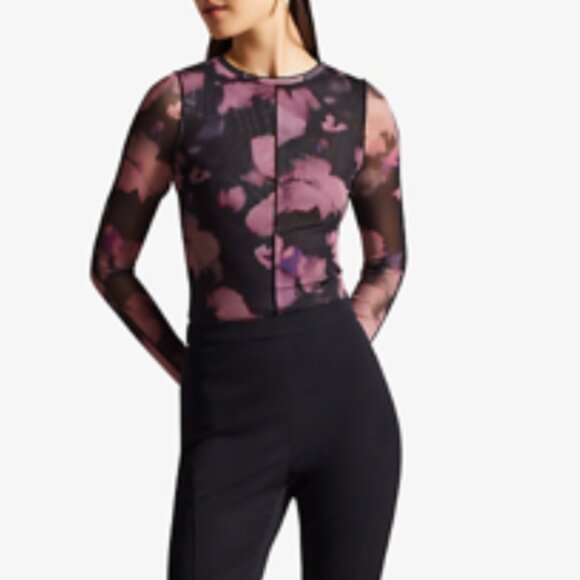 Ted Baker | Tops | Ted Baker Women Aleeina Mesh Top 5 Black Pink Large ...